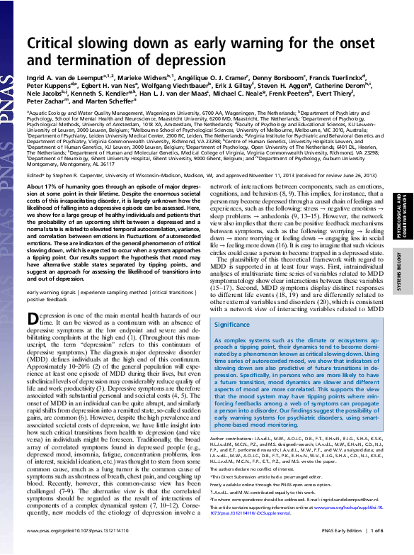 (PDF) Critical slowing down as early warning for the onset and ...