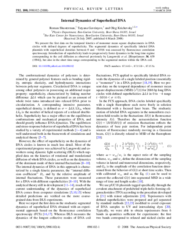 (PDF) Internal Dynamics of Superhelical DNA