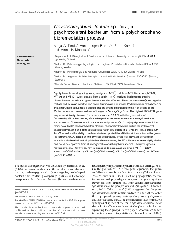 (PDF) Novosphingobium lentum sp. nov., a psychrotolerant bacterium from ...