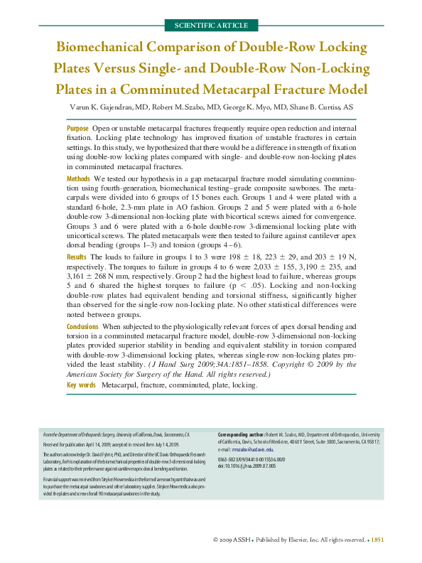 (PDF) Biomechanical Comparison of Double-Row Locking Plates Versus ...
