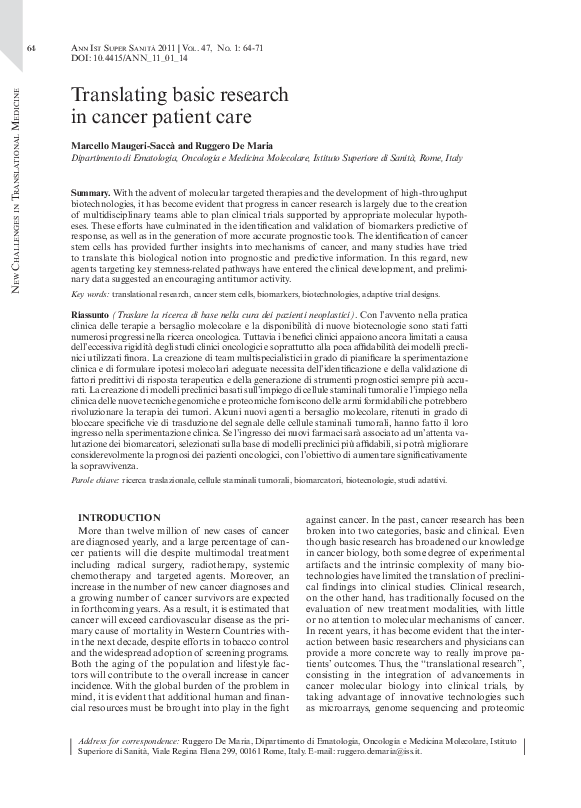 (PDF) Translating basic research in cancer patient care