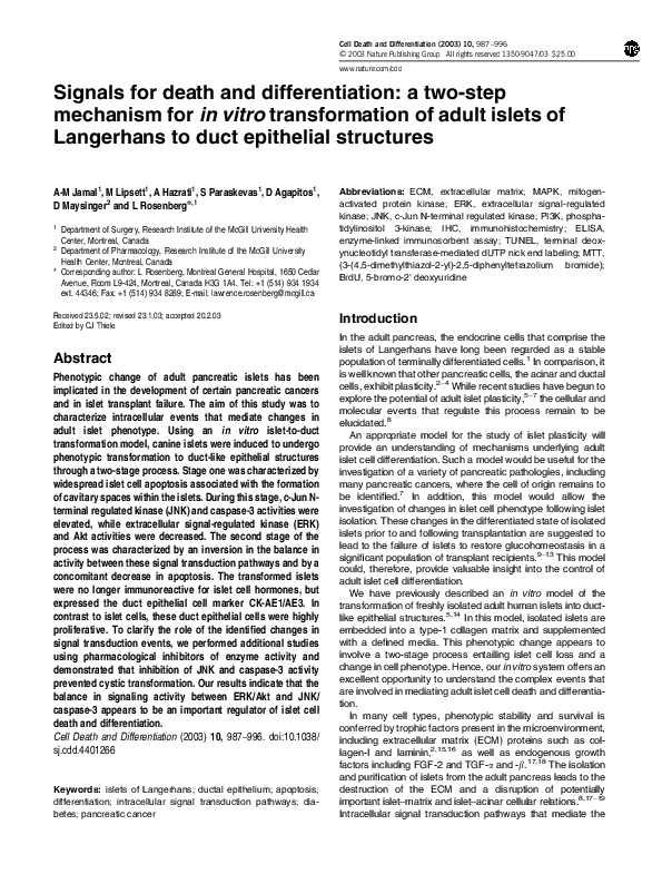 (PDF) Signals for death and differentiation: a two-step mechanism for ...