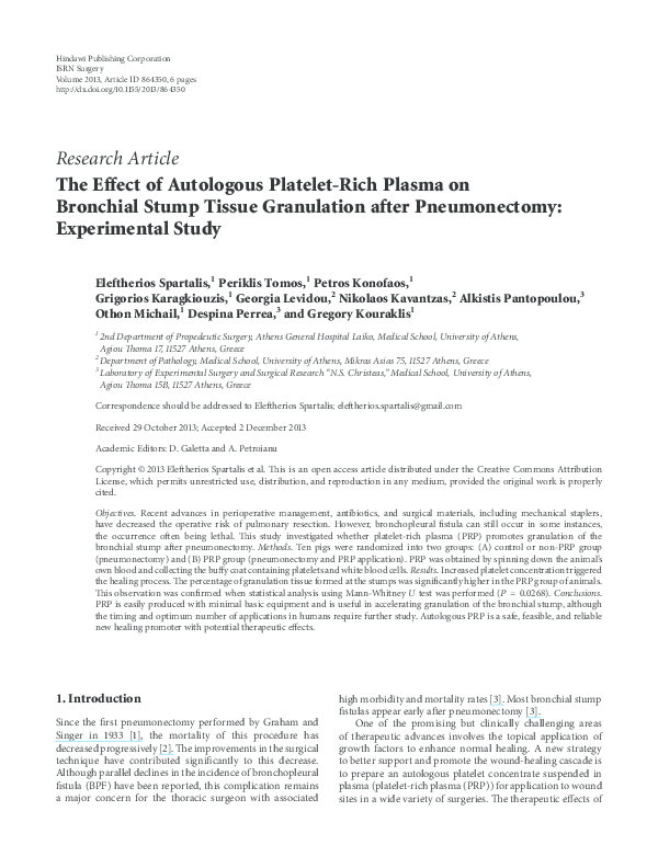 (PDF) The effect of autologous platelet-rich plasma on bronchial stump ...