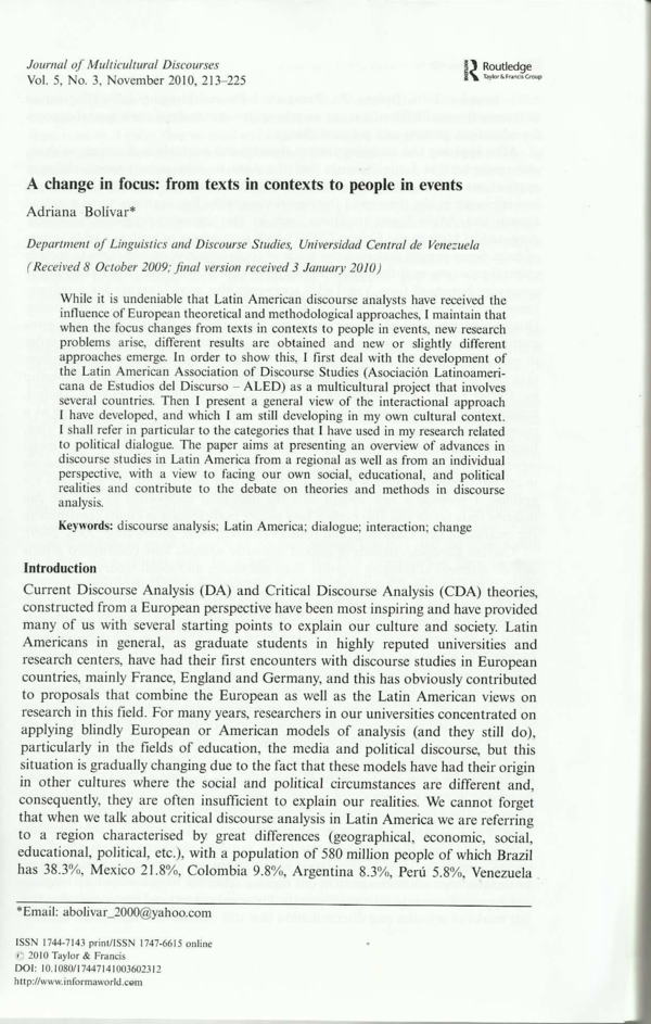 (PDF) A change in focus: from texts in contexts to people in events ...