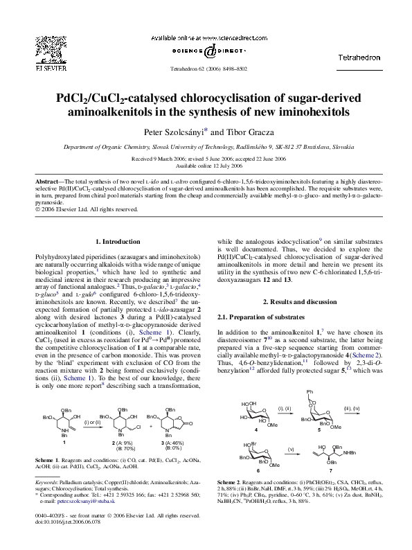 (PDF) PdCl2/CuCl2-catalysed chlorocyclisation of sugar-derived aminoalkenitols in the synthesis ...