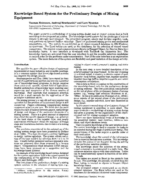 (PDF) Knowledge-Based System for the Preliminary Design of Mixing Equipment