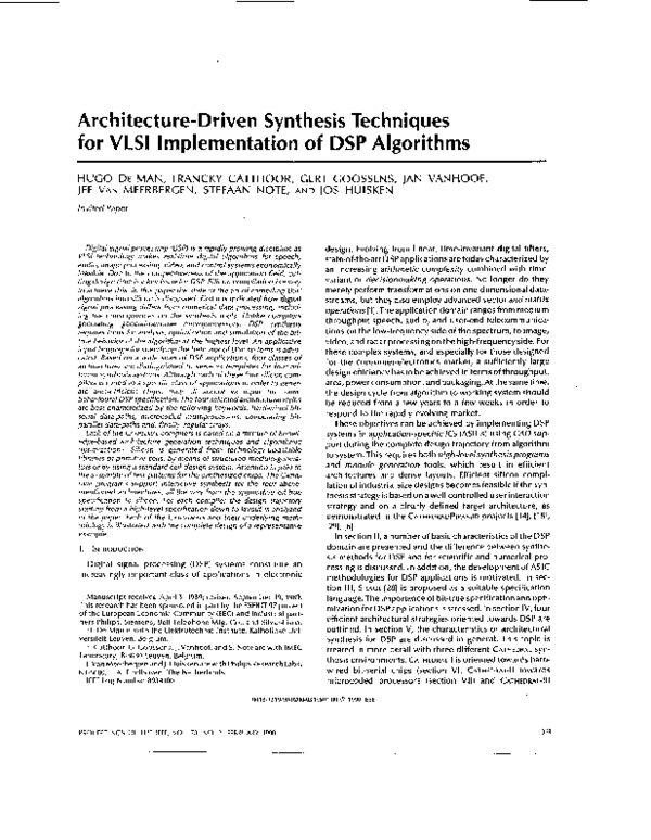 Pdf An Automated Design Methodology For The Mapping Of Dsp Algorithms Into Low Power Vlsi