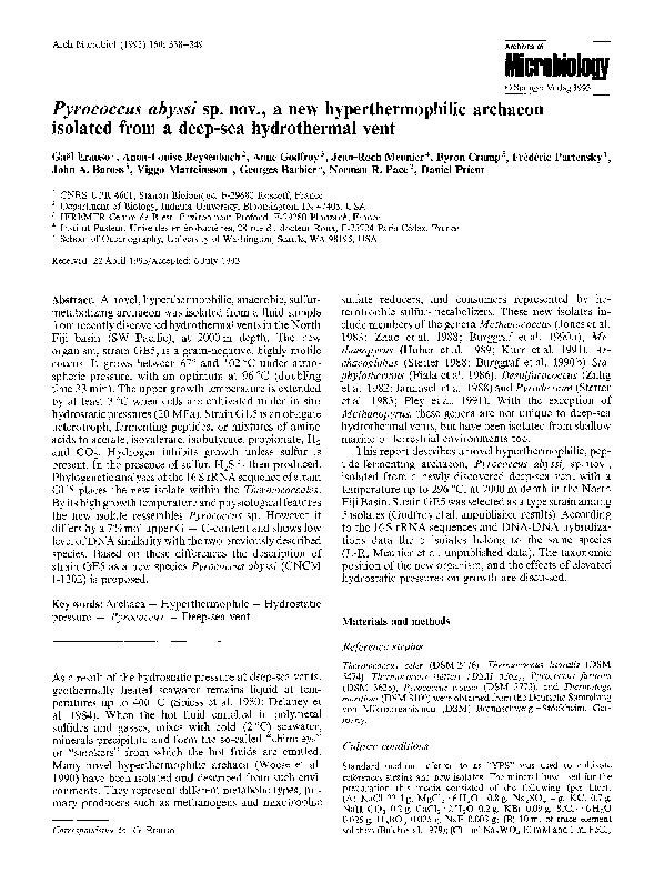 (PDF) Pyrococcus abyssi sp. nov., a new hyperthermophilic archaeon ...