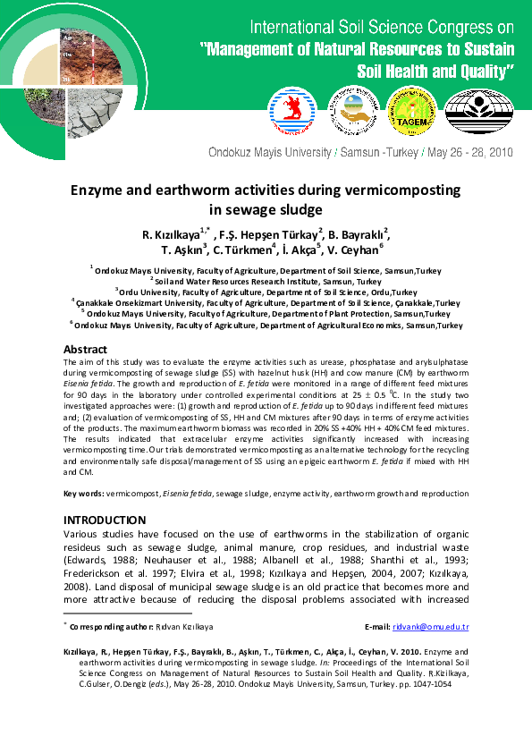 (PDF) Enzyme and earthworm activities during vermicomposting in sewage ...
