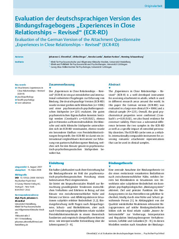 (PDF) Evaluation der deutschsprachigen Version des Bindungsfragebogens ...