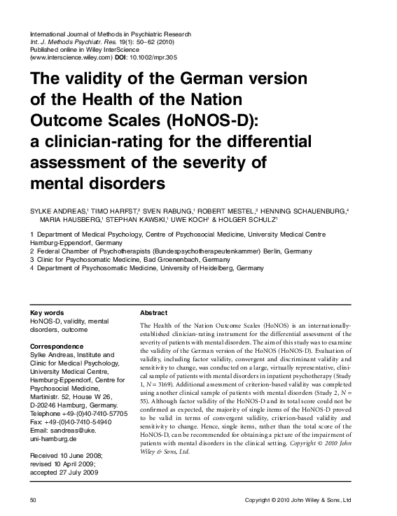 (PDF) The validity of the German version of the Health of the Nation ...