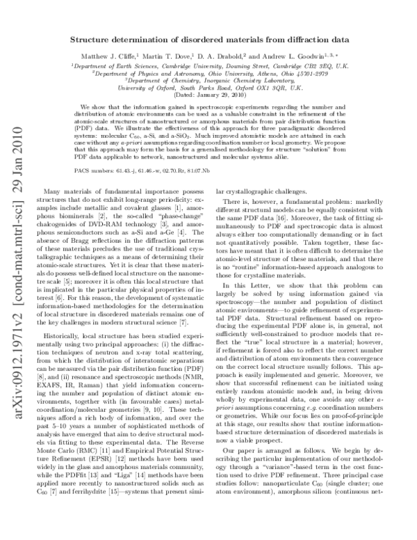 Pdf Structure Determination Of Disordered Materials From Diffraction Data