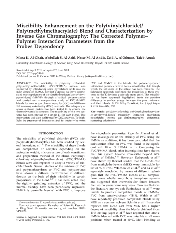 (PDF) Miscibility enhancement on the poly(vinylchloride)/poly ...