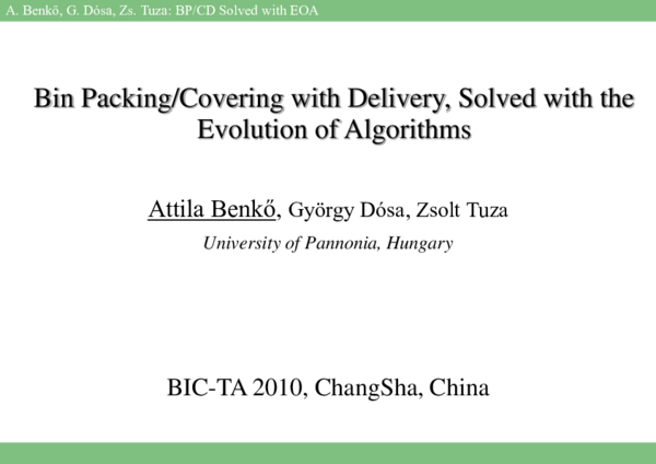 (PDF) Bin packing/covering with delivery, solved with the evolution of ...