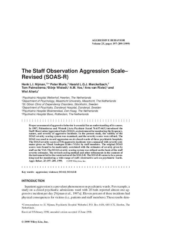 (PDF) The staff observation aggression scale-revised (SOAS-R): Erratum