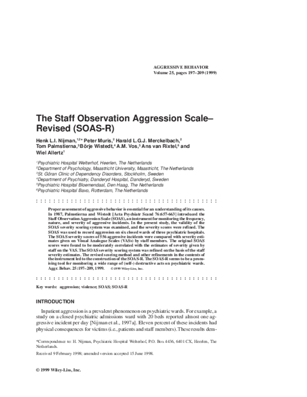(PDF) The staff observation aggression scale–revised (SOAS-R)