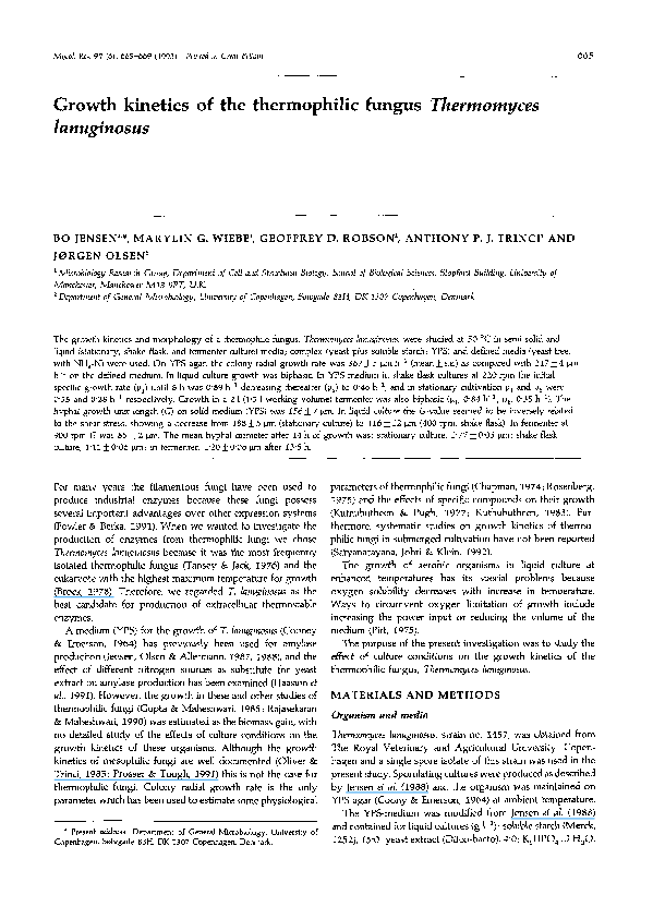 (PDF) Growth kinetics of the thermophilic fungus Thermomyces lanuginosus