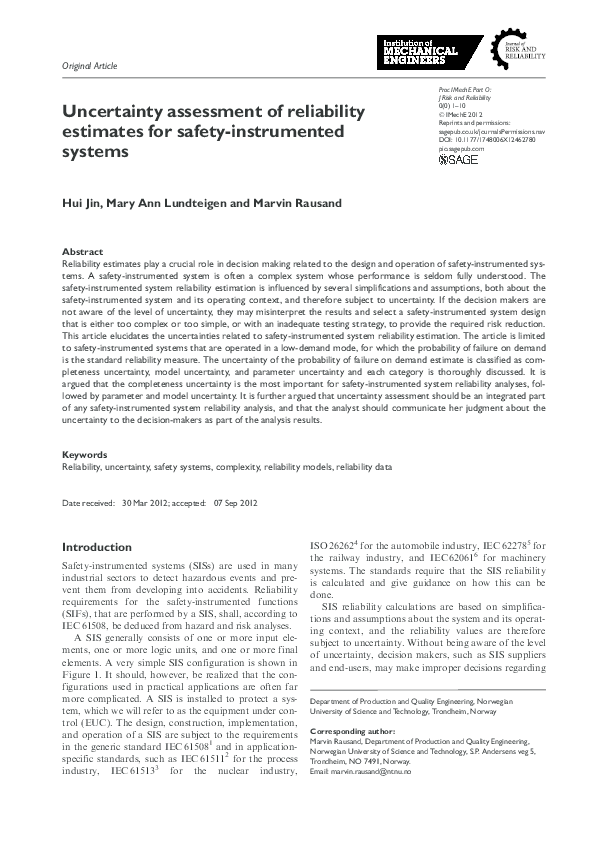 (PDF) Uncertainty assessment of reliability estimates for safety ...