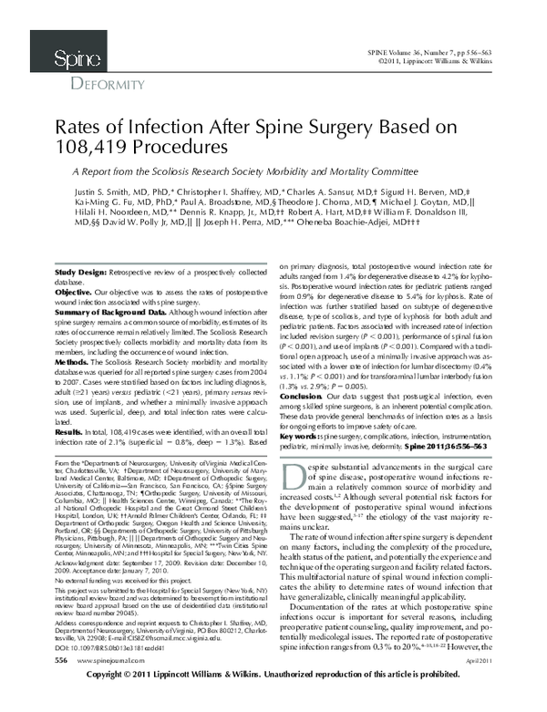 (PDF) Rates of Infection after Spine Surgery Based on 108,419 Procedures