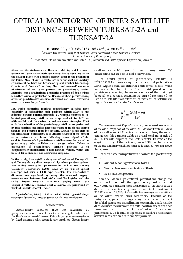 (PDF) Optical monitoring of inter satellite distance between Turksat-2A ...