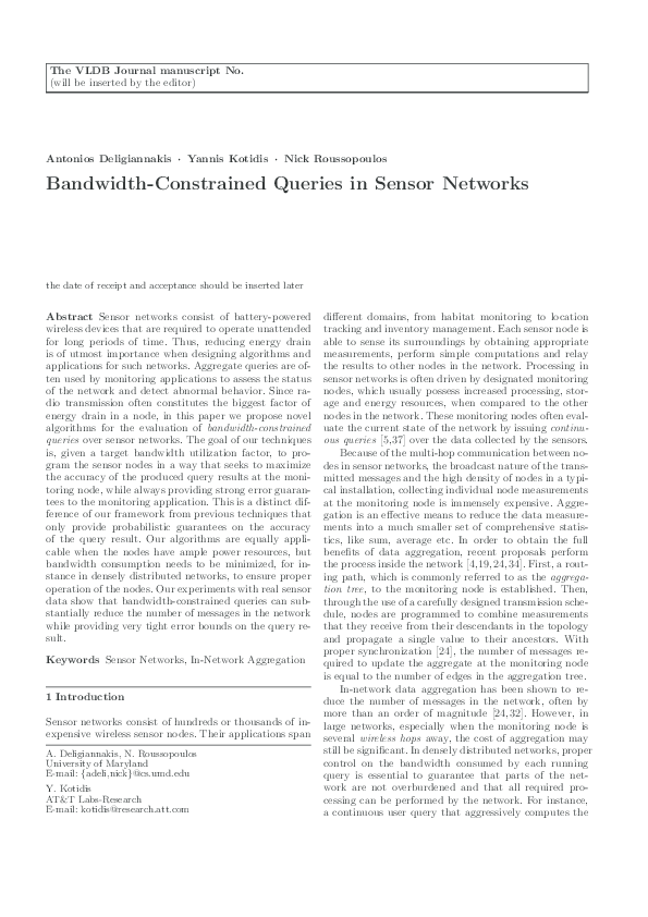 (PDF) Bandwidth-constrained queries in sensor networks