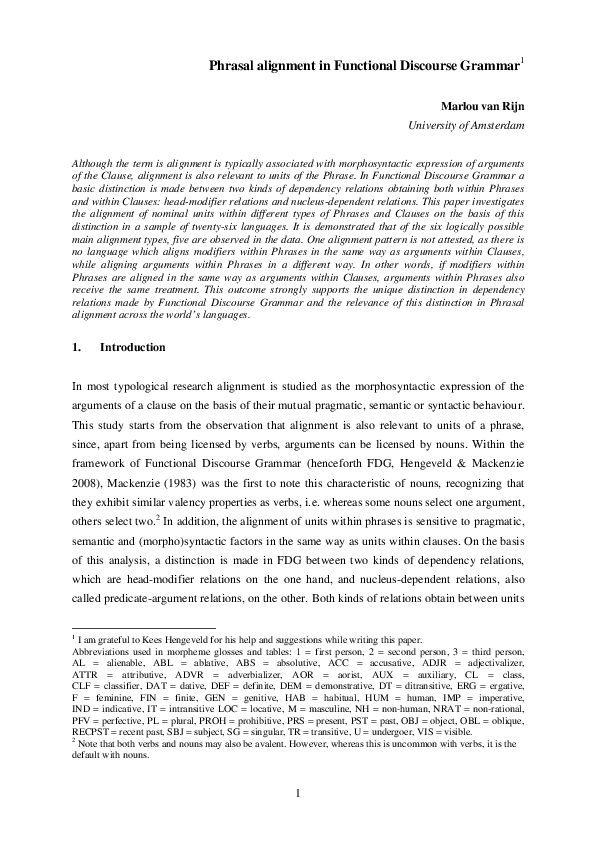 Pdf Phrasal Alignment In Functional Discourse Grammar