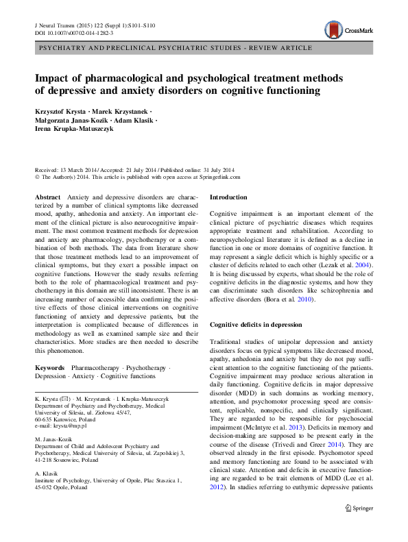 (PDF) Impact of pharmacological and psychological treatment methods of ...