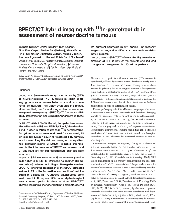 (PDF) SPECT/CT hybrid imaging with 111In-pentetreotide in assessment of ...