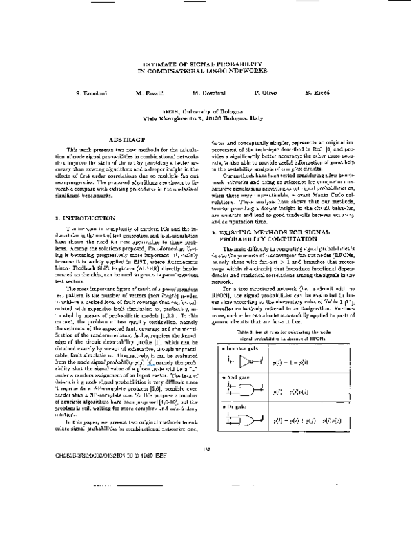 (PDF) Estimate of signal probability in combinational logic networks