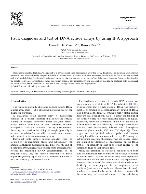 (PDF) Fault diagnosis and test of DNA sensor arrays by using IFA approach