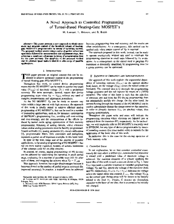 (PDF) A novel approach to controlled programming of tunnel-based floating-gate MOSFETs