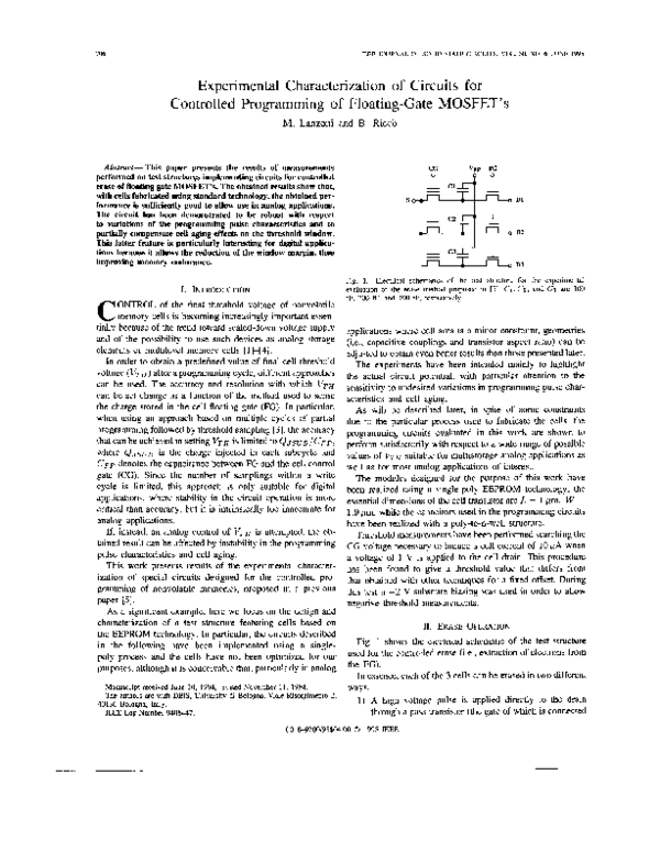 (PDF) Experimental characterization of circuits for controlled programming of floating-gate MOSFET's