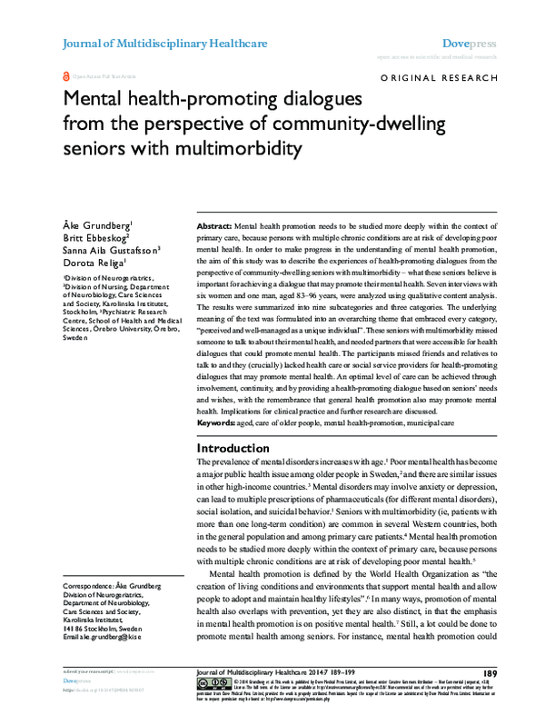 (PDF) Mental health-promoting dialogues from the perspective of community-dwelling seniors with ...