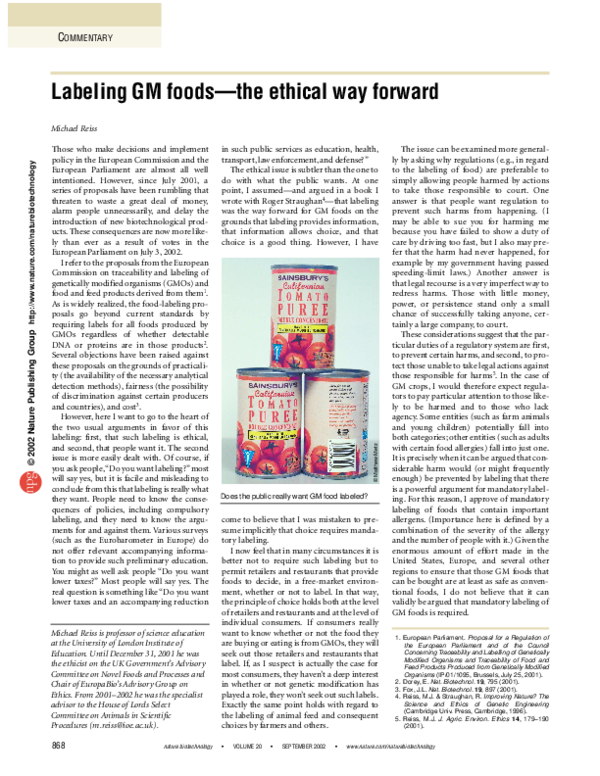 (PDF) Labeling GM foods—the ethical way forward