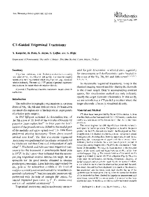 (PDF) CT-guided trigeminal tractotomy