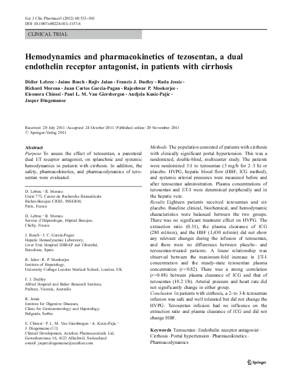 (PDF) Hemodynamics and pharmacokinetics of tezosentan, a dual ...
