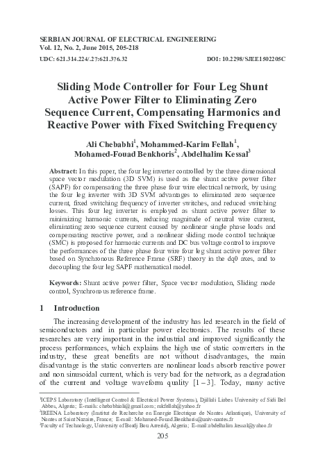 (PDF) Sliding mode controller for four leg shunt active power filter to eliminating zero ...