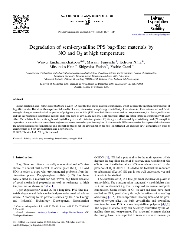 (PDF) Degradation of semi-crystalline PPS bag-filter materials by NO ...