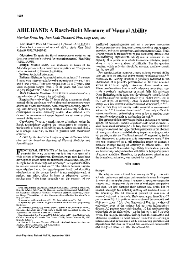 (PDF) ABILHAND: A Rasch-built measure of manual ability