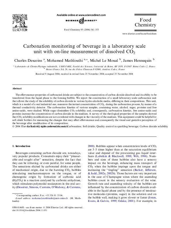 (PDF) Carbonation monitoring of beverage in a laboratory scale unit ...
