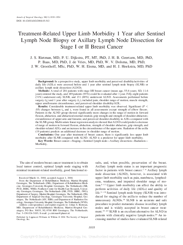 (PDF) Treatment-related upper-limb morbidity one year after sentinel ...
