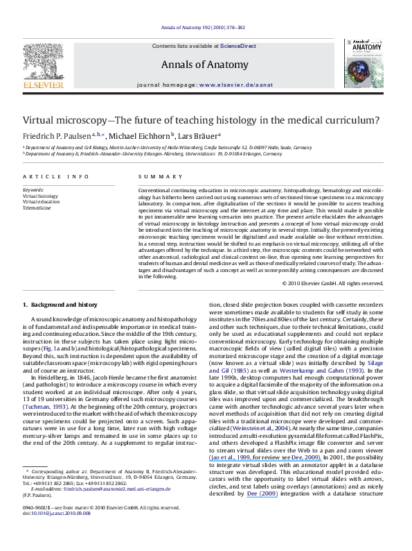 (PDF) Virtual microscopy—The future of teaching histology in the ...