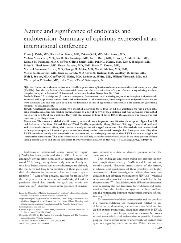 (PDF) Nature and significance of endoleaks and endotension: Summary of ...