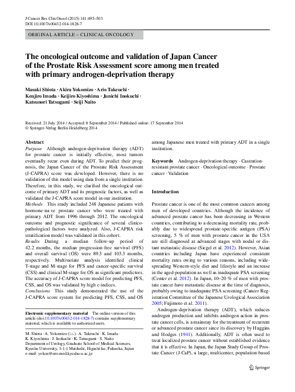 (PDF) The oncological outcome and validation of Japan Cancer of the ...