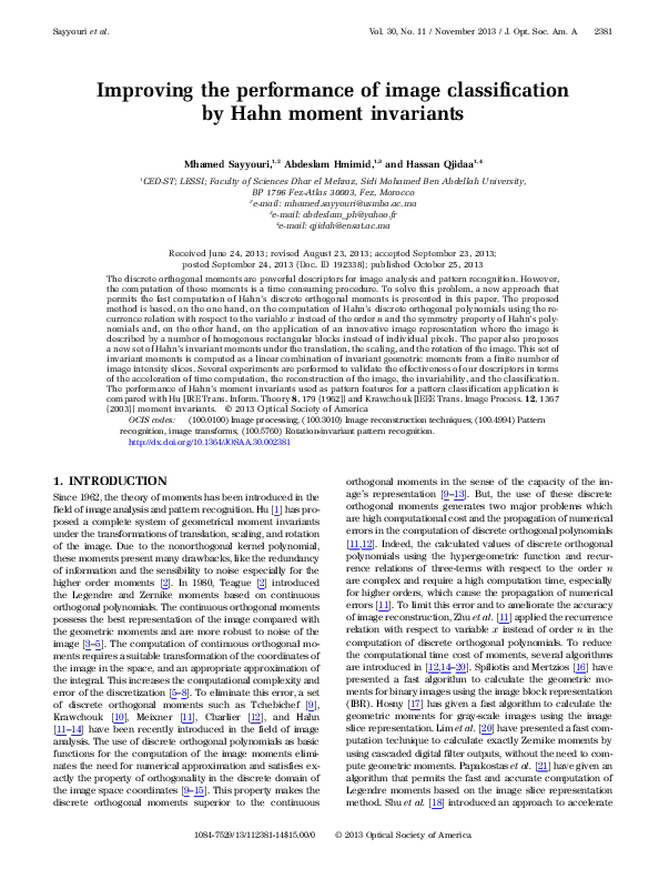 (PDF) Improving the performance of image classification by Hahn moment ...