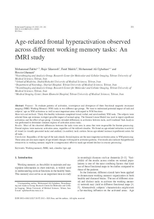 (PDF) Age-Related Frontal Hyperactivation Observed across Different ... (PDF) Age-Related Frontal Hyperactivation Observed across Different ...