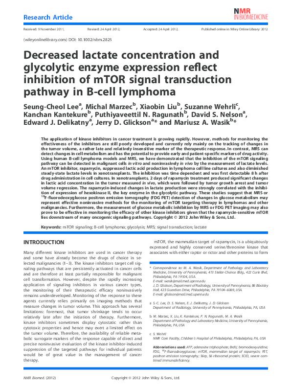 Decreased lactate concentration and glycolytic enzyme expression ...