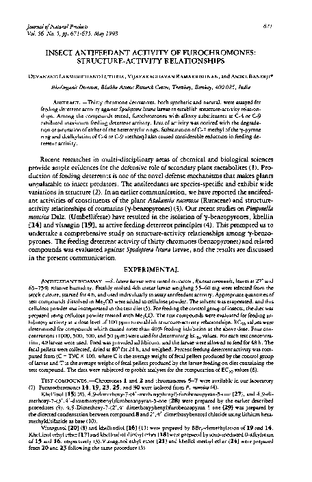 (PDF) Insect Antifeedant Activity of Furochromones: Structure-Activity ...