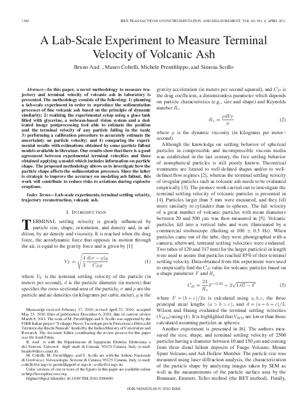 (PDF) A Lab-Scale Experiment to Measure Terminal Velocity of Volcanic Ash