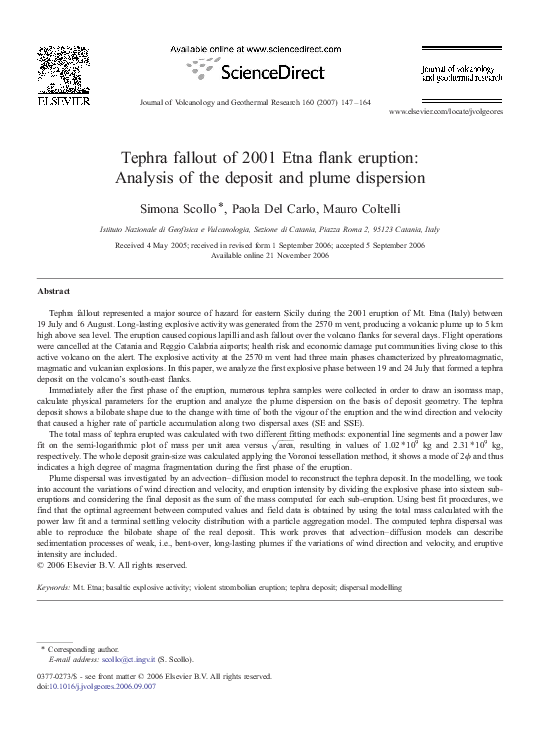 (PDF) Tephra fallout of 2001 Etna flank eruption: Analysis of the ...